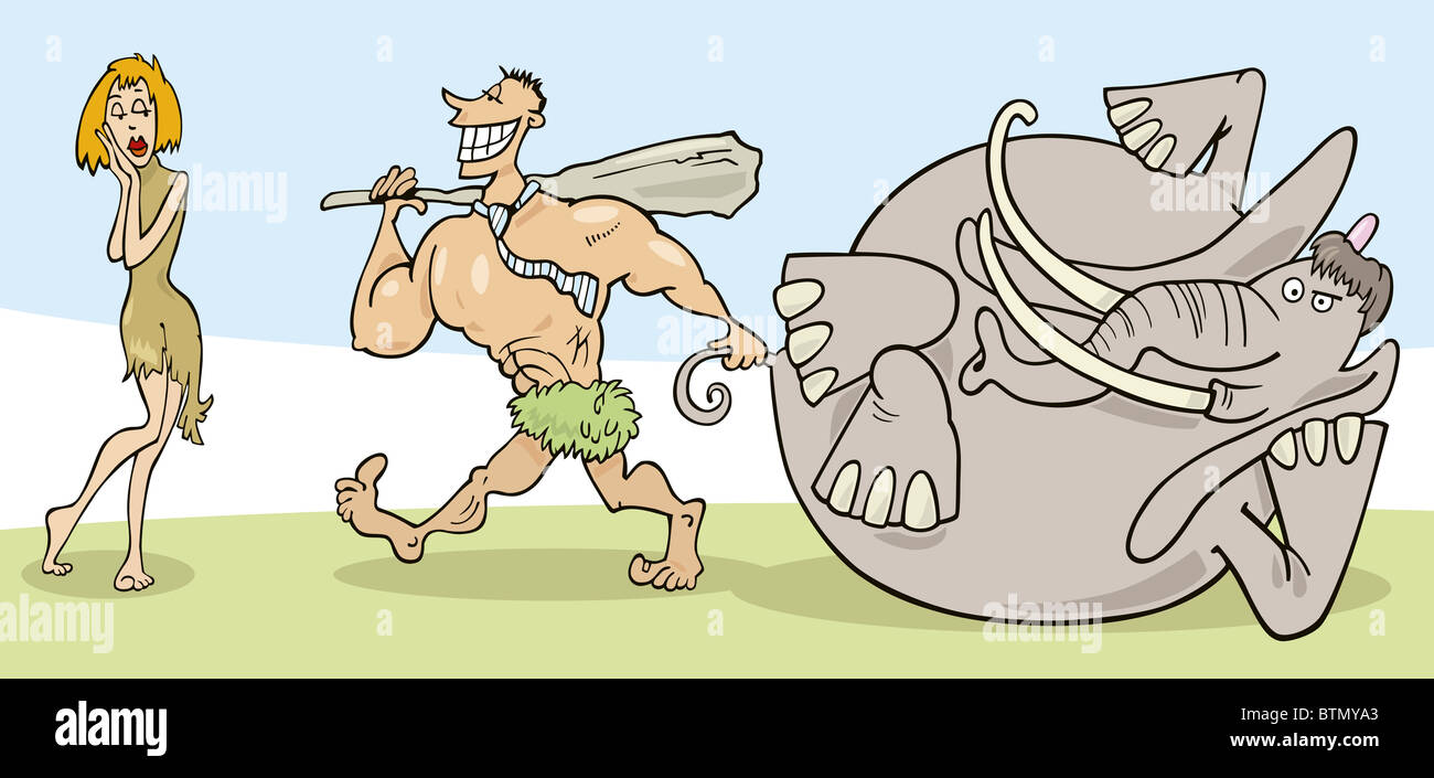 Cartoon illustration of prehistoric couple Stock Photo - Alamy