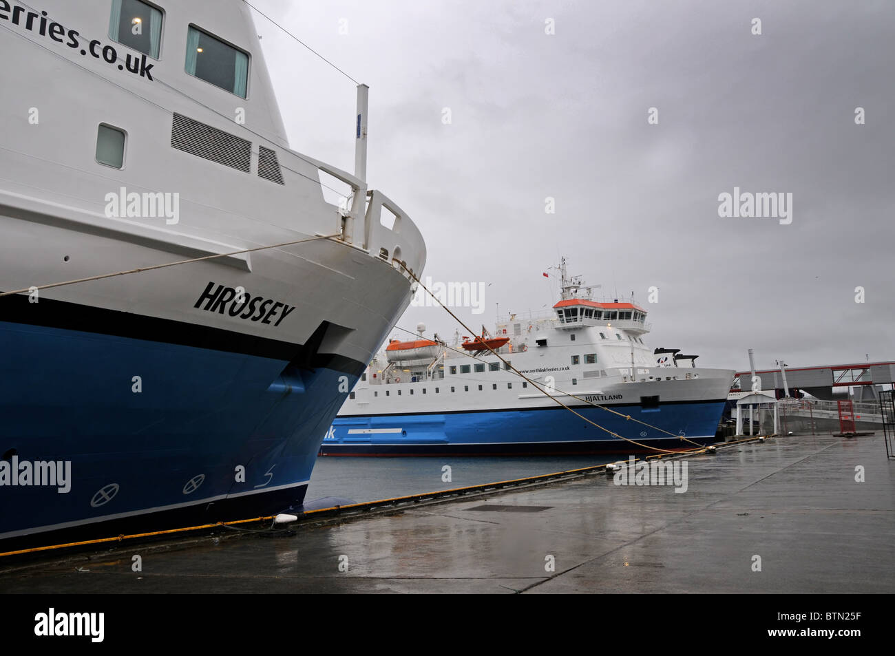 The Northlink Boats the Hrossey and Hjatland tied up in Lerwick ...