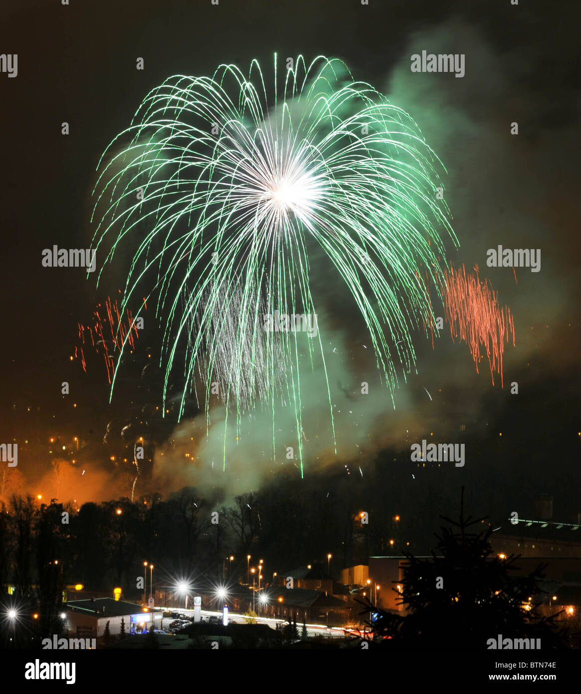 Bonfire night firework display over Perth in Scotland Stock Photo - Alamy