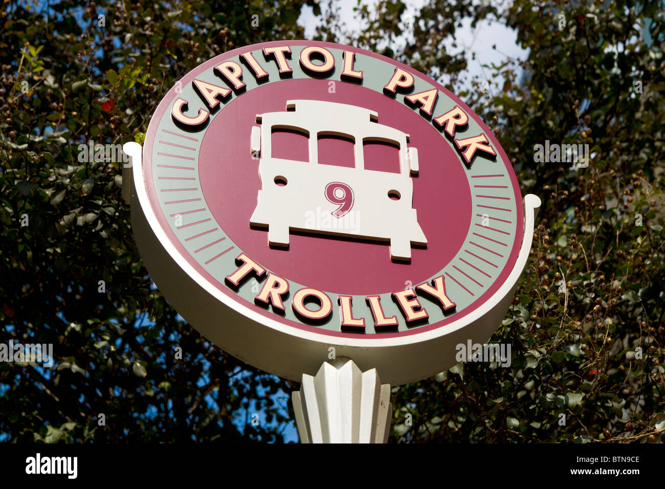 Sign for the Capitol Park Trolley on 3rd Street in downtown Baton Rouge ...