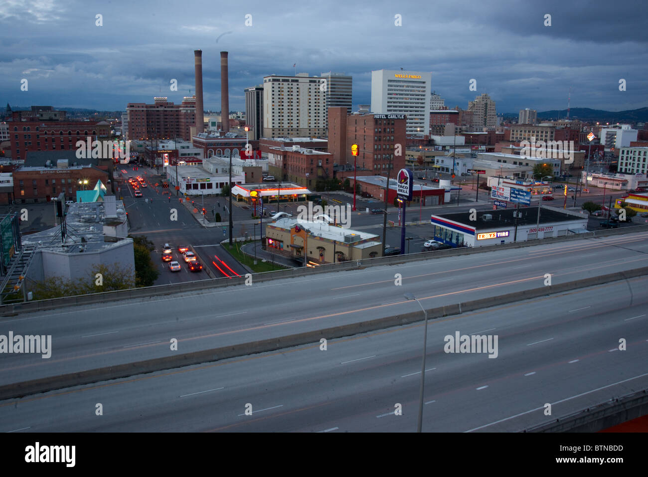 Downtown Spokane Washington at Dusk Stock Photo - Alamy