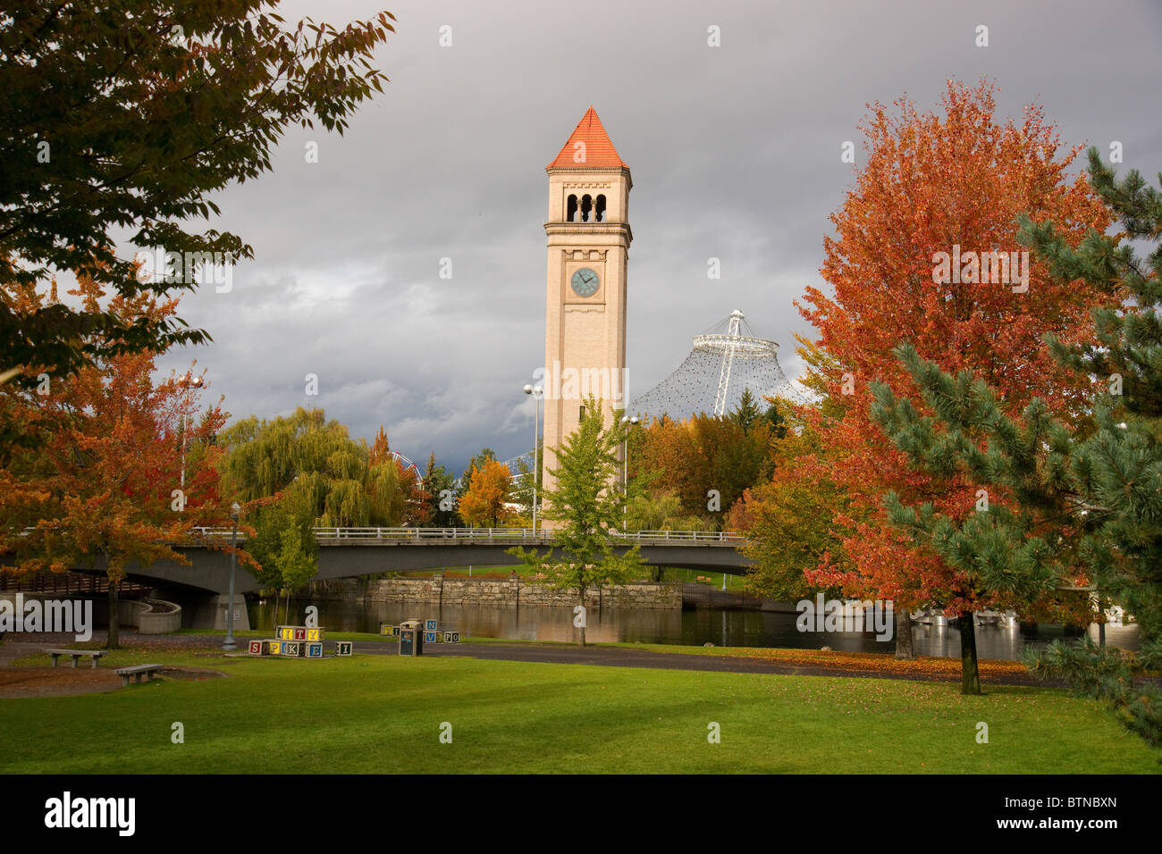 Spokane Washington and the downtown river walk park in the Fall Stock ...