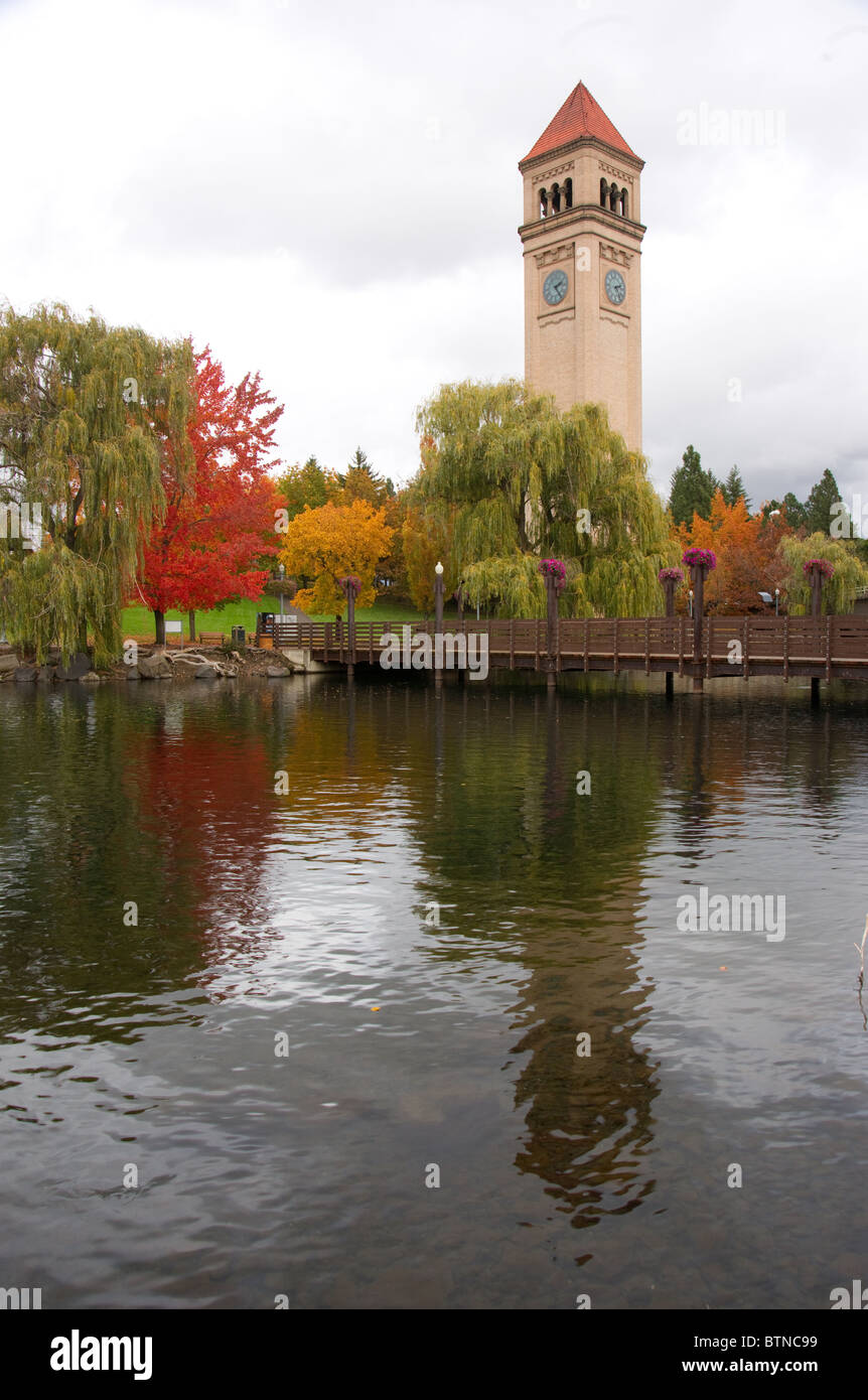 Spokane Washington and the downtown river walk park in the Fall Stock ...