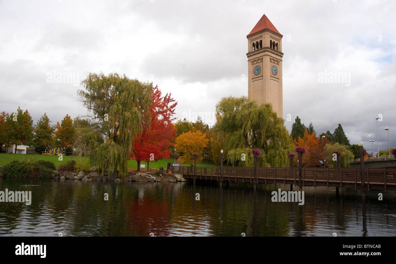 Spokane Washington and the downtown river walk park in the Fall Stock ...