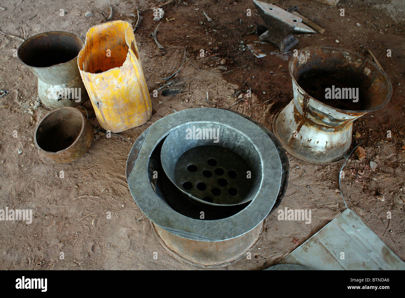 cooking pots coal pots at metal workshop near Freetown Sierra Leone ...