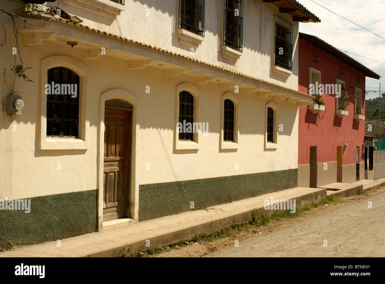 Restored houses in the Spanish colonial town of Gracias, Lempira ...
