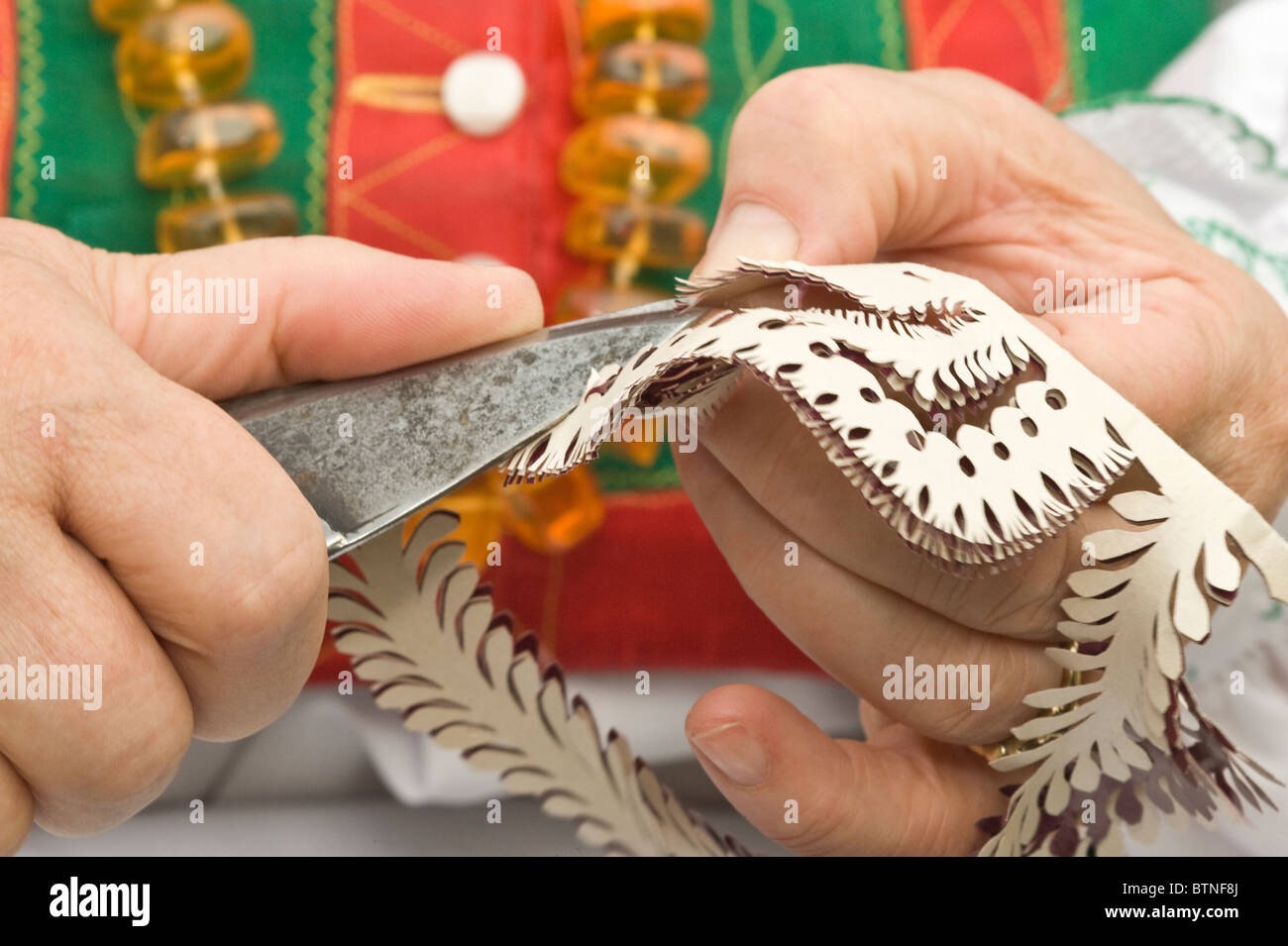 Apolonia Nowak folk artist from Poland using sheep shearing scissors to ...