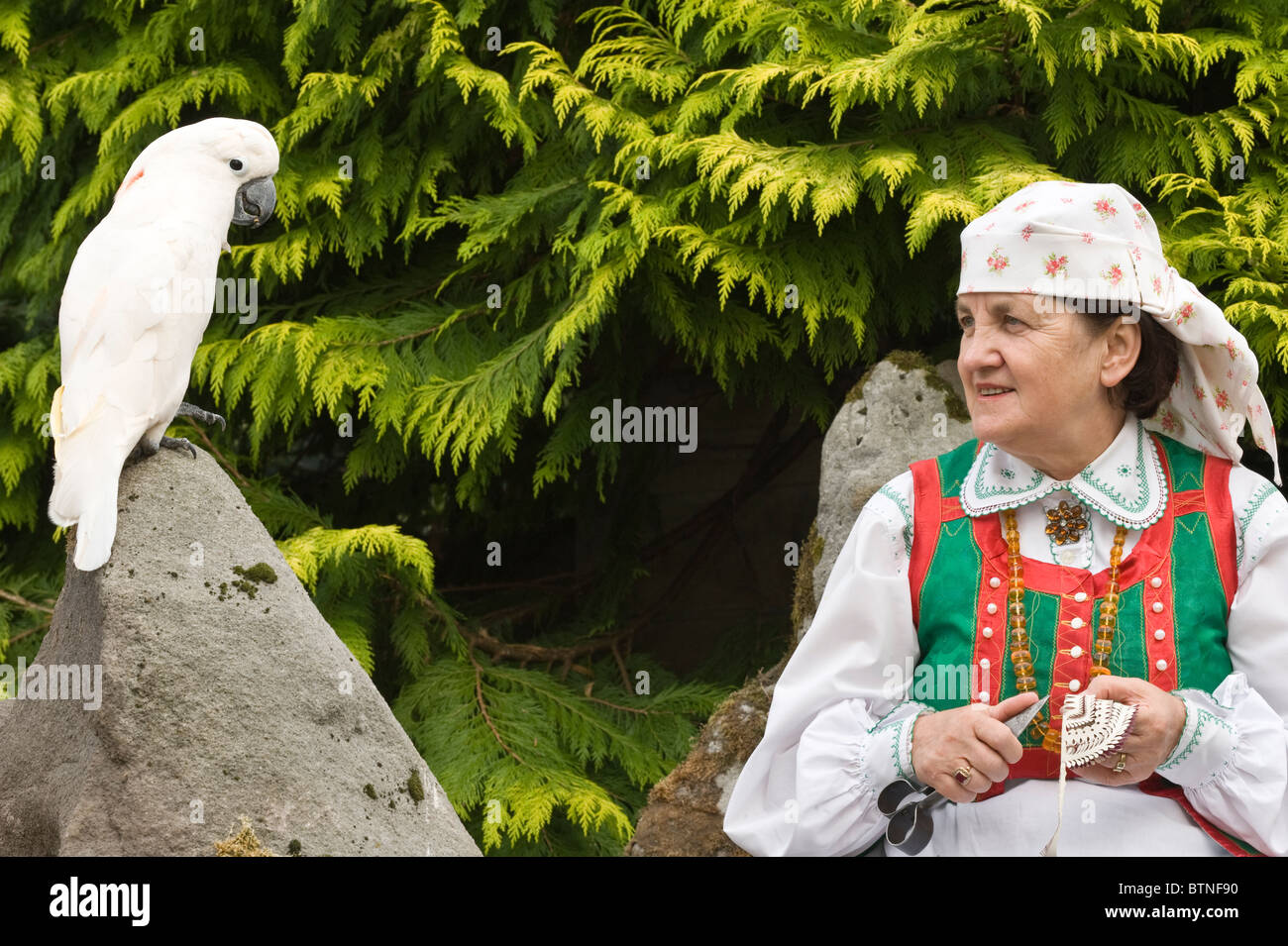 Apolonia Nowak Polish folk artist, wearing costume from Kurpie Region ...