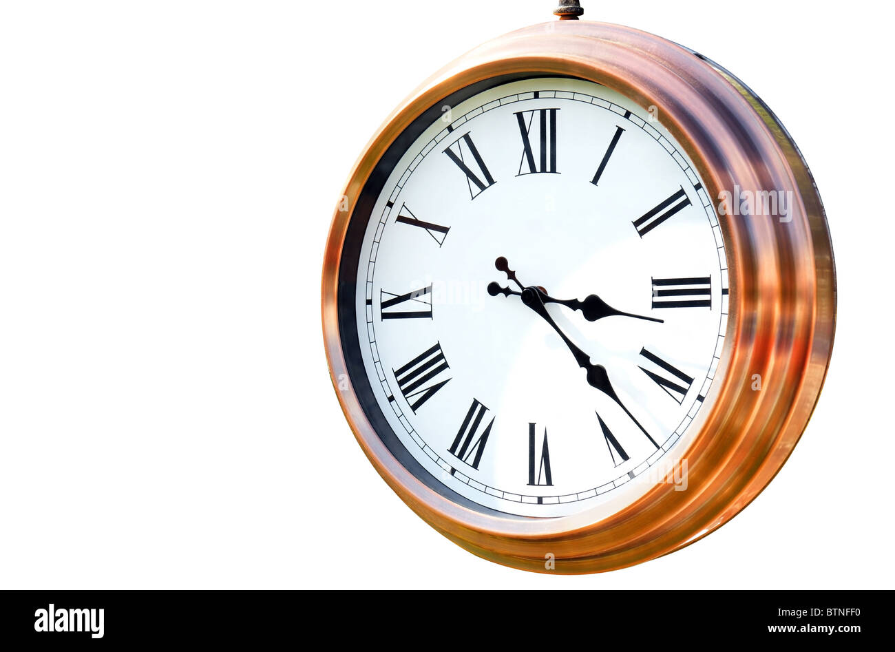 Great copper clock face shot at a slight angle isolated on white ...