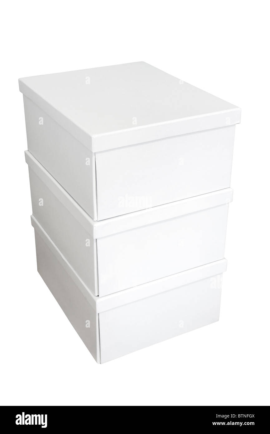 Stack of three white cardboard boxes isolated on white background Stock ...