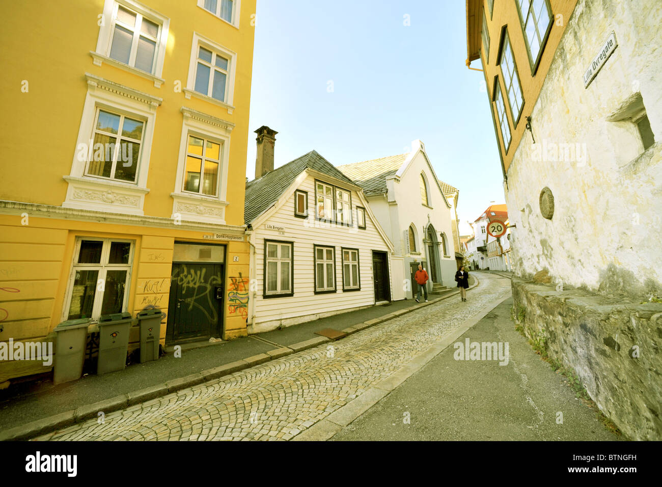 Old street in bergen, Norway Stock Photo - Alamy