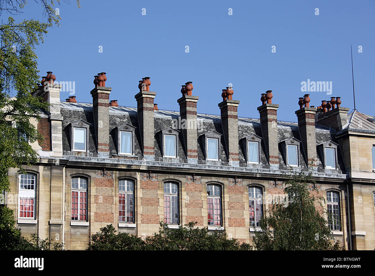 Paris, university building with elaborate array of chimneys Stock Photo ...