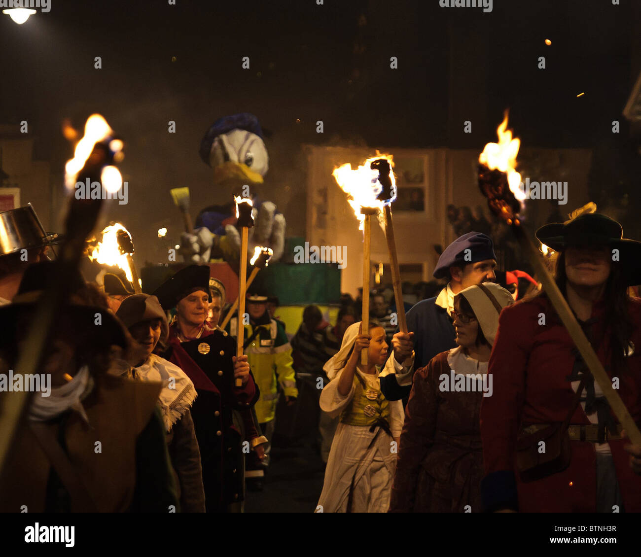 Torchlit processions through Lewes, 5th November 2010. Bonfire night ...