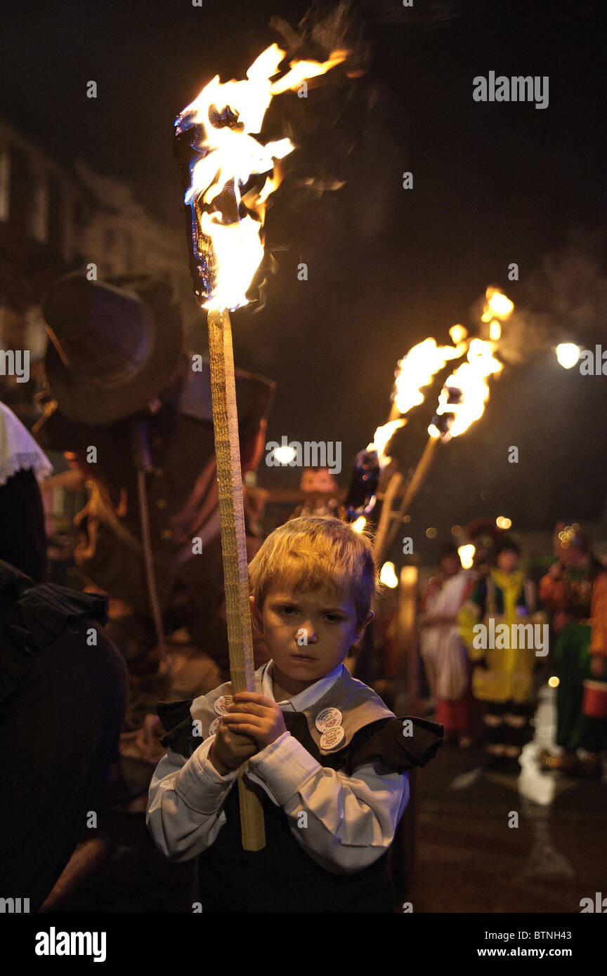 Torchlit processions through Lewes, 5th November 2010. Bonfire night ...