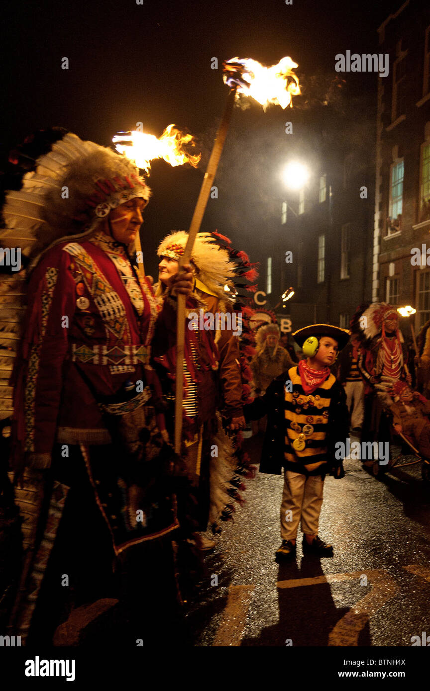 Torchlit processions through Lewes, 5th November 2010. Bonfire night ...