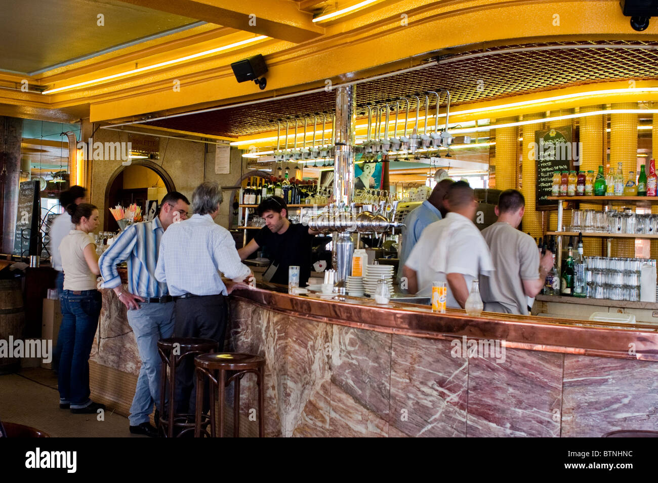 Paris, France, inside Old Parisian Cafe in Montmartre, Men at Counter ...