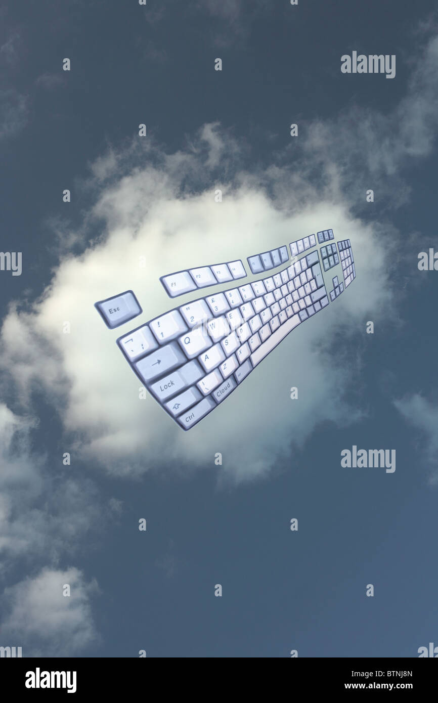 Keyboard in cloud. Cloud Computing Concept. Word Cloud on one of the ...