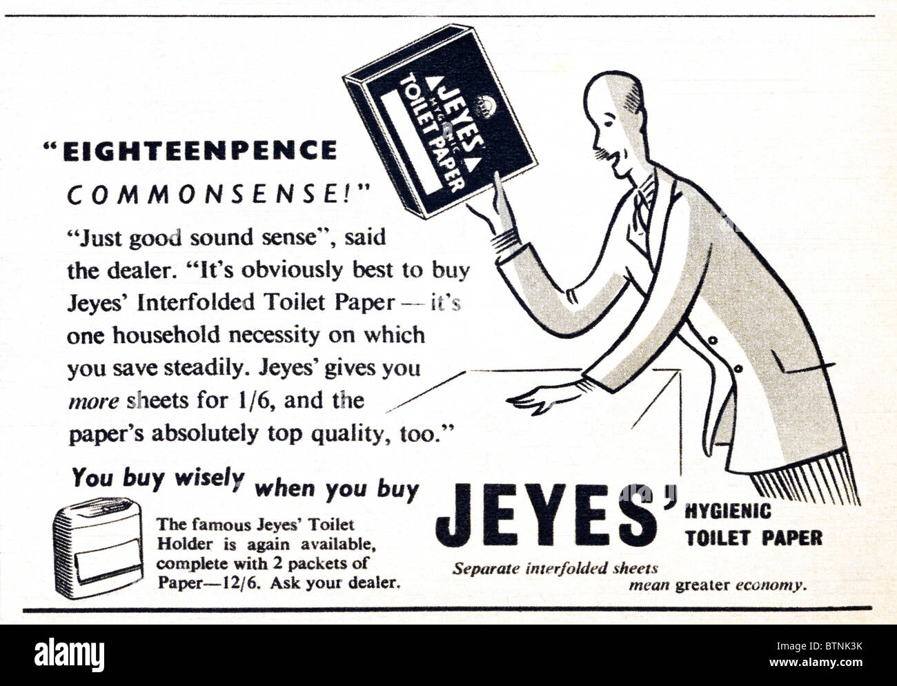 Advert in magazine circa 1952 for Jeyes toilet paper Stock Photo - Alamy