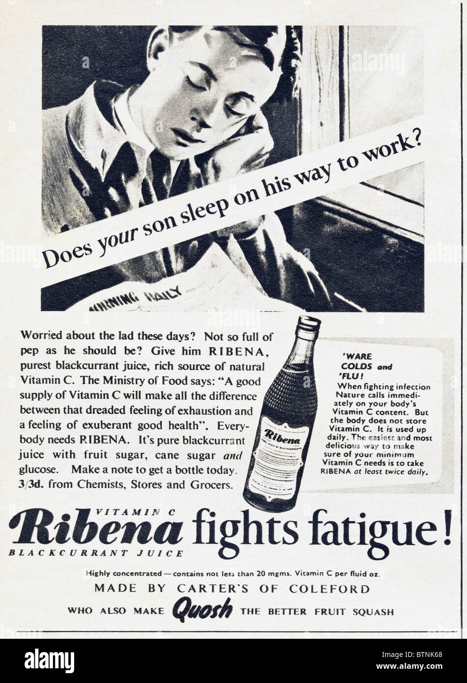 Advert in magazine circa 1952 for Ribena blackcurrant juice Stock Photo ...