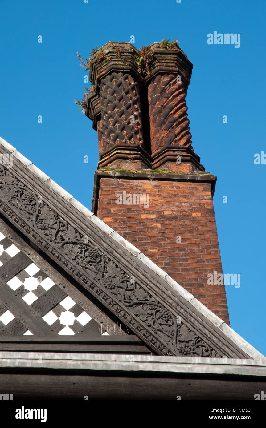 Chimney on the Tudor Manor House Bramall Hall.Parts of the building go ...