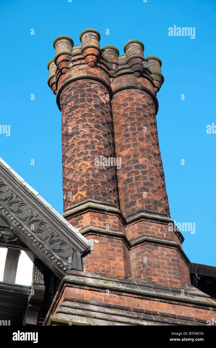 Chimney on the Tudor Manor House Bramall Hall.Parts of the building go ...