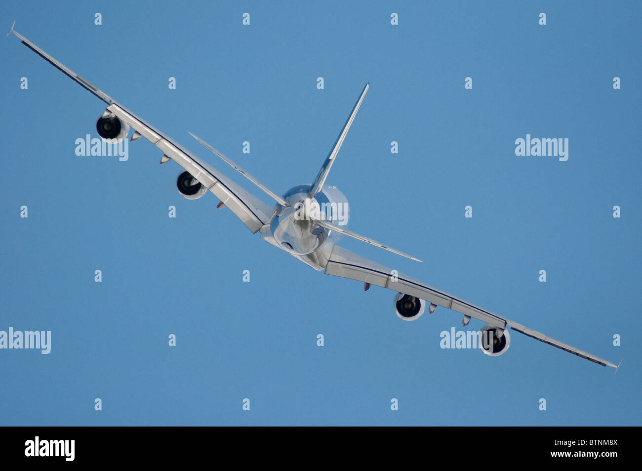 Airbus A380 Departing from Airport, Turning, under carriage up Stock ...