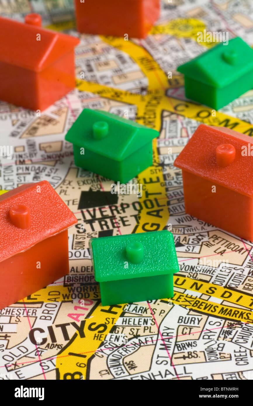 Monopoly houses on a street map Stock Photo - Alamy