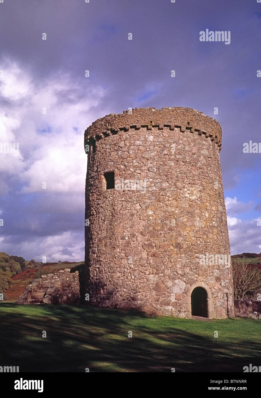 Orchardton Tower, a defensive round house or pele (peel) tower built ...