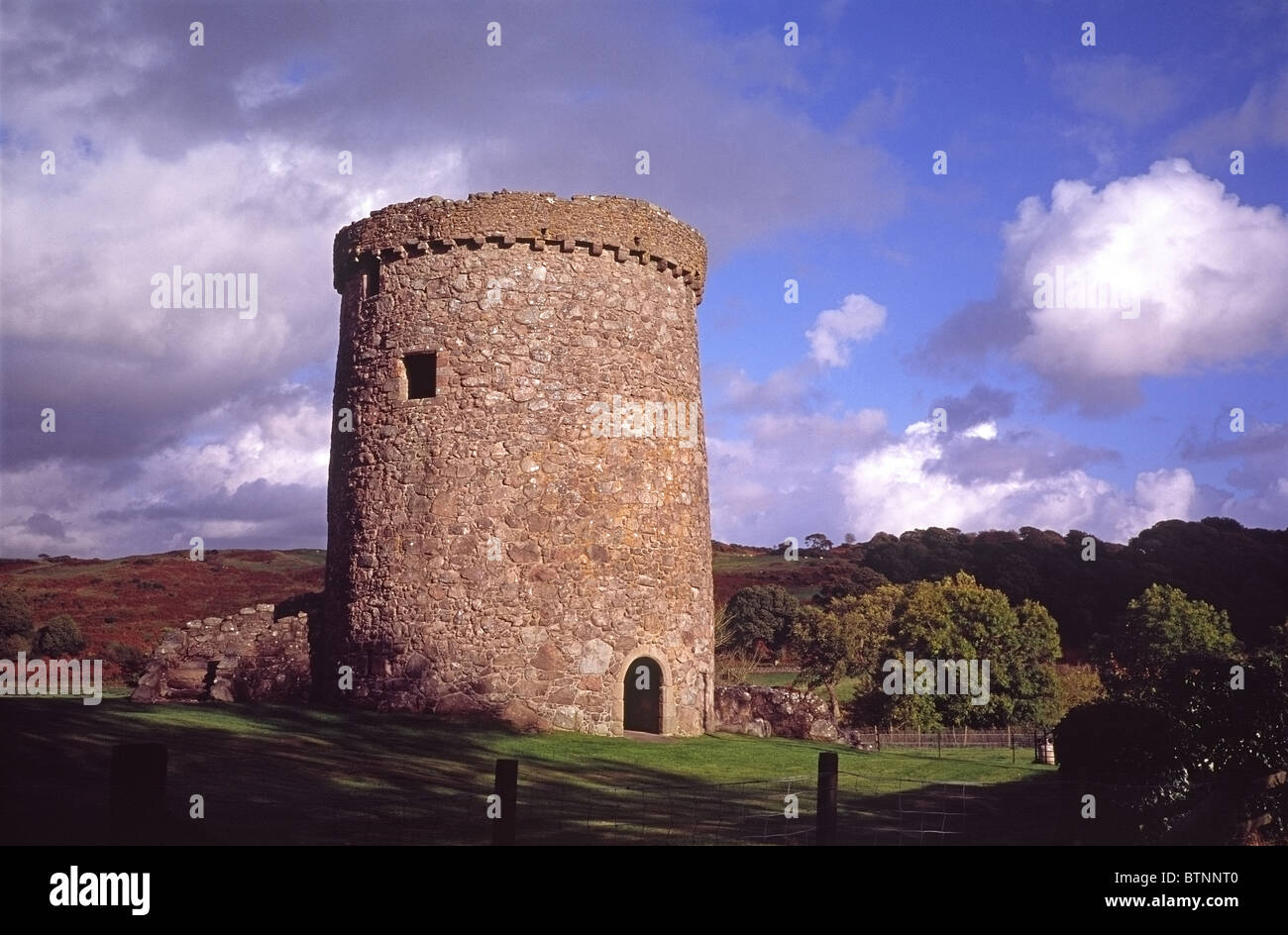 Orchardton Tower, a defensive round house or pele (peel) tower built ...