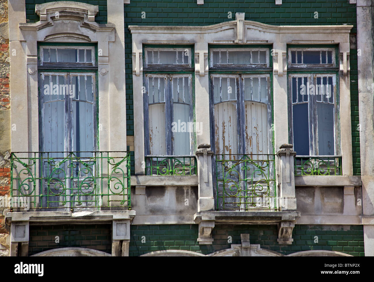 Weathered Green Wood Rustic Windows with Peeling Paint and Green Tiles ...