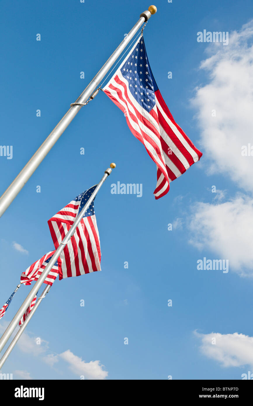 Washington DC - Sep 2009 - American flags waving in bright blue sky at ...