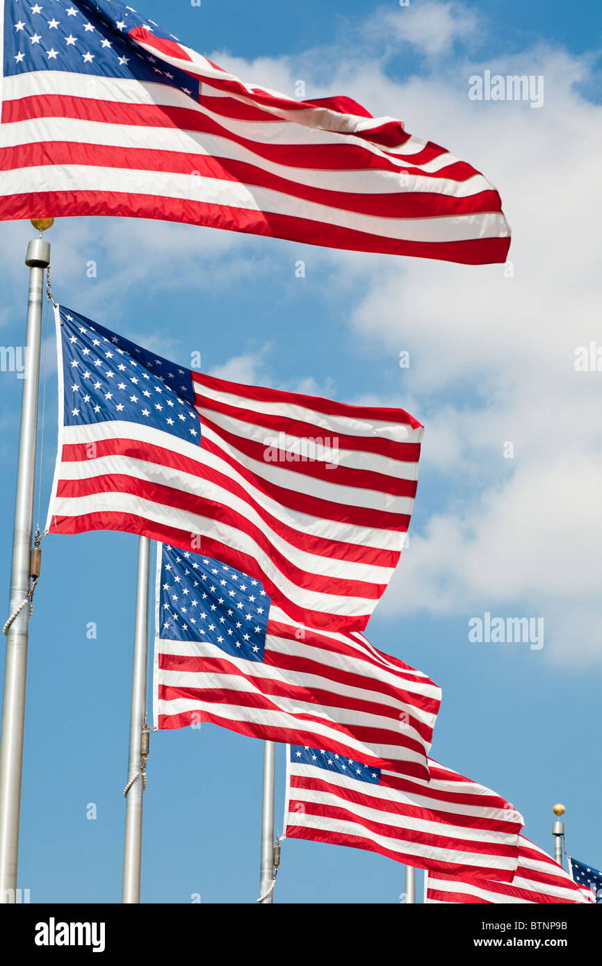 Washington DC - Sep 2009 - American flags waving in bright blue sky at ...