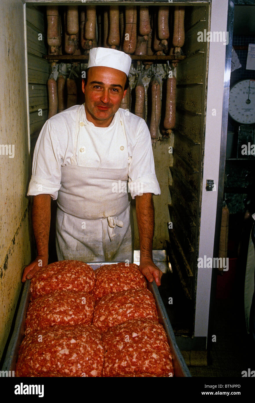 Georges Reynon, making pork sausage, drying pork sausage, sausage maker ...
