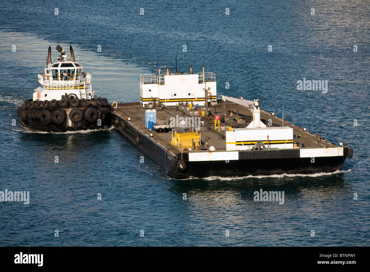 Tugboat & barge in Port of San Pedro, Los Angeles, California, USA ...