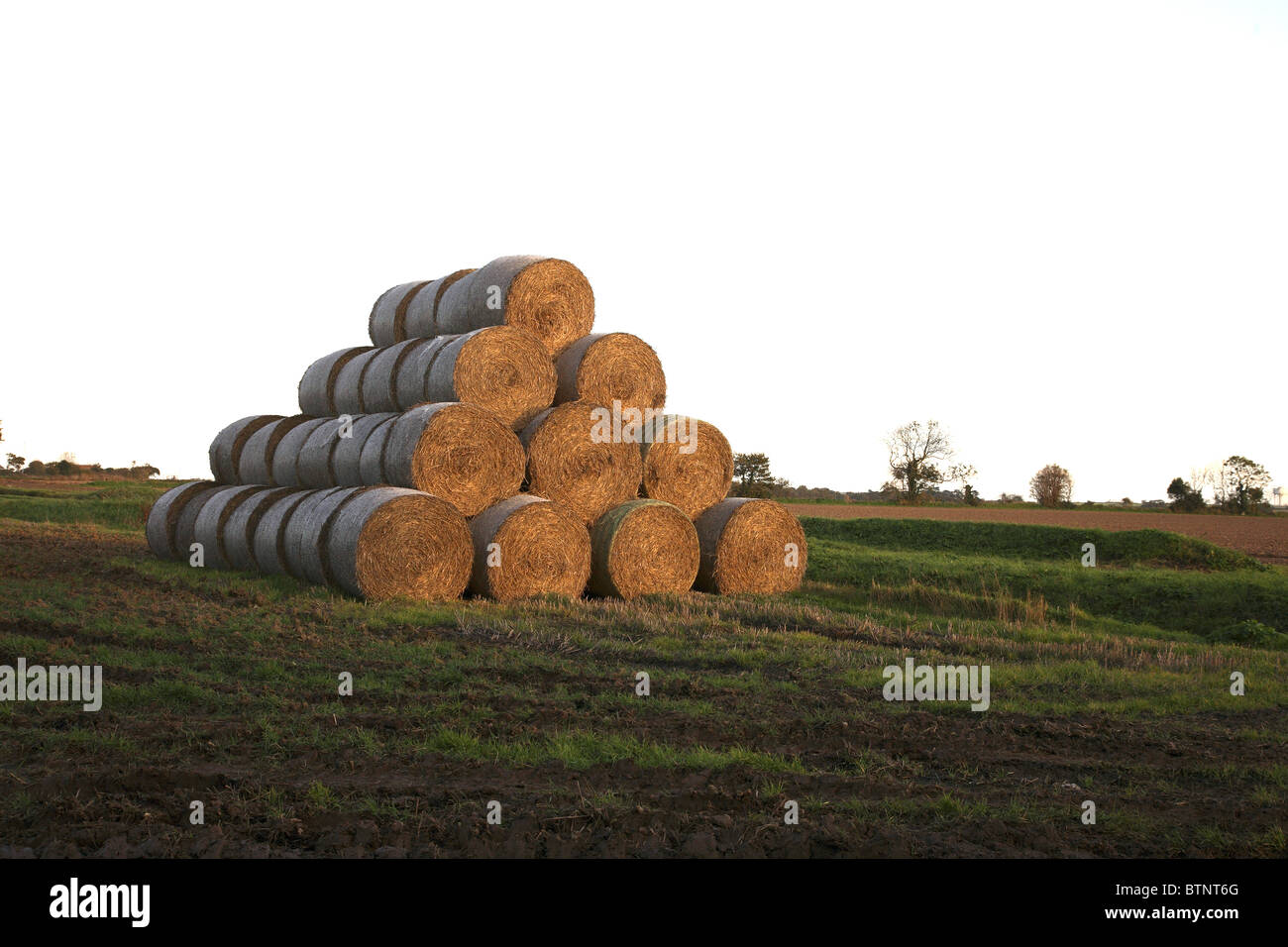 Round bales of hay stacked pyramid style Stock Photo - Alamy