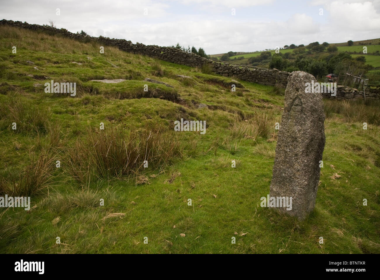 Ancient way stone marker stone to Ashburton Stock Photo - Alamy