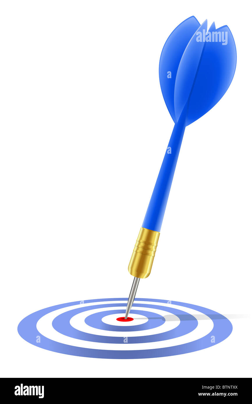 Blue dart hitting the target on white Stock Photo - Alamy