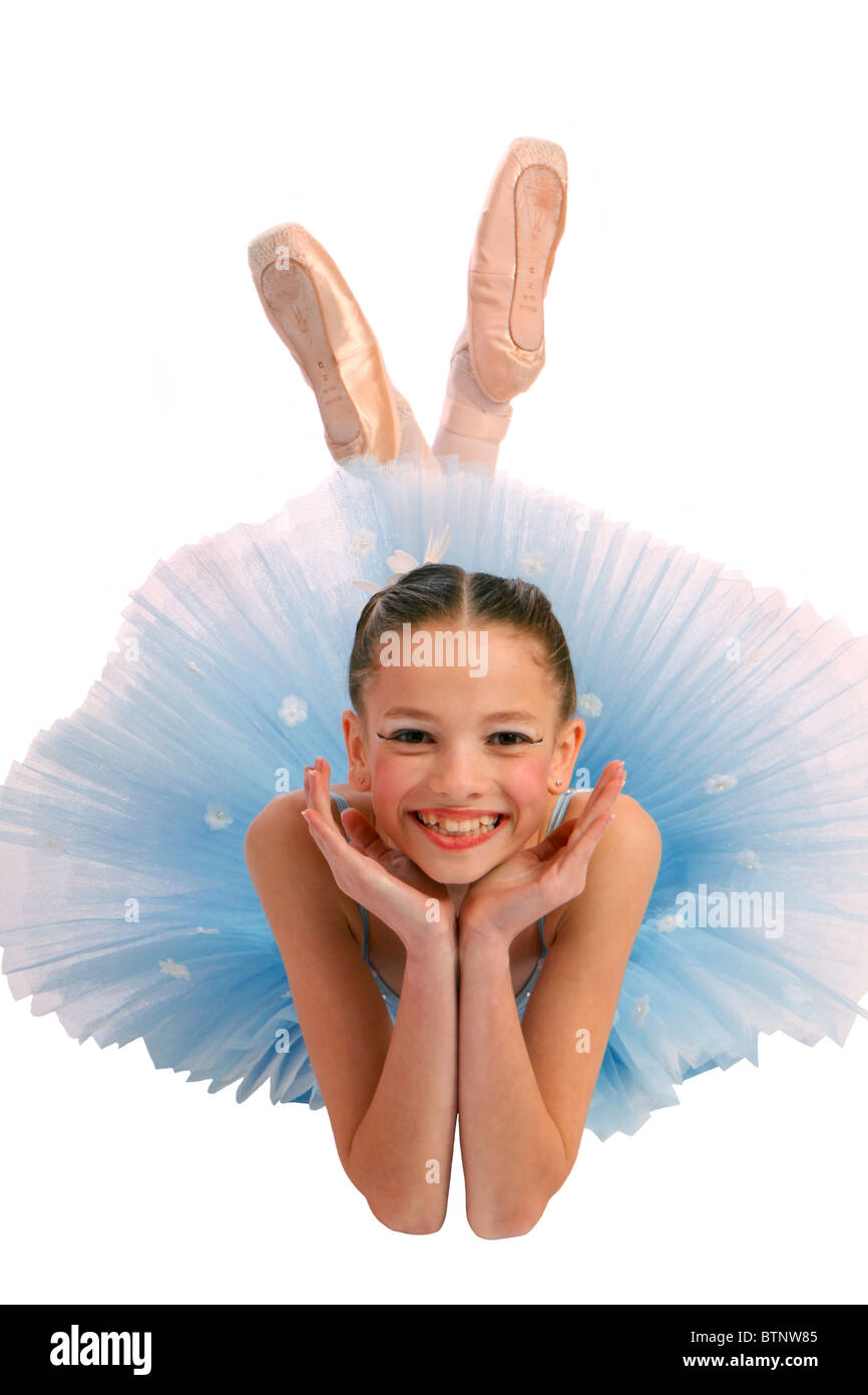 Studio shot of beautiful young ballerina in blue tutu Stock Photo - Alamy