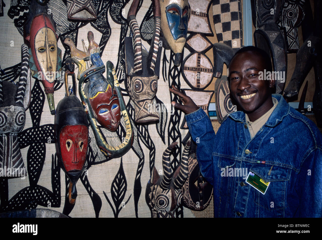 Ouagadougou, Burkina Faso. Nigerien Mask Vendor Adamou Maiga at SIAO ...