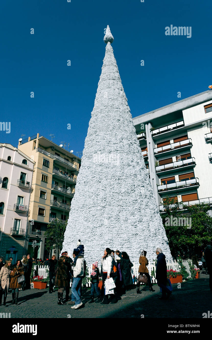 Very big and tall Christmas tree in Salerno, Campania, italy Stock ...