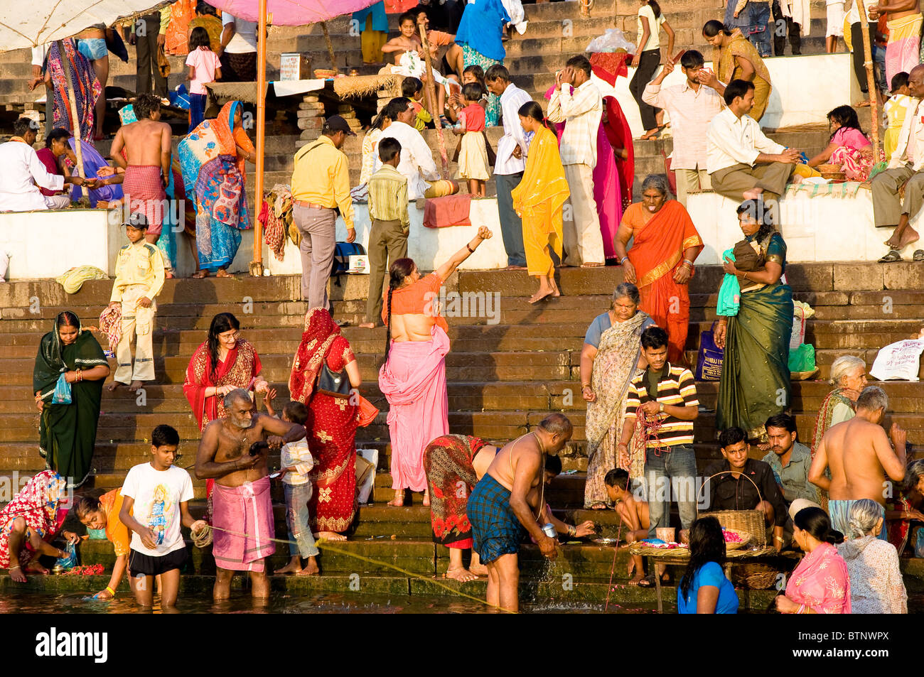People of the steps of a Ghat, Varanasi, Uttar Pradesh, India Stock ...
