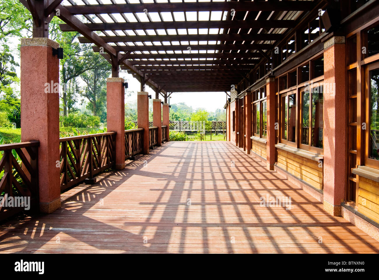 Chinese winding corridor with shadows in the garden Stock Photo - Alamy