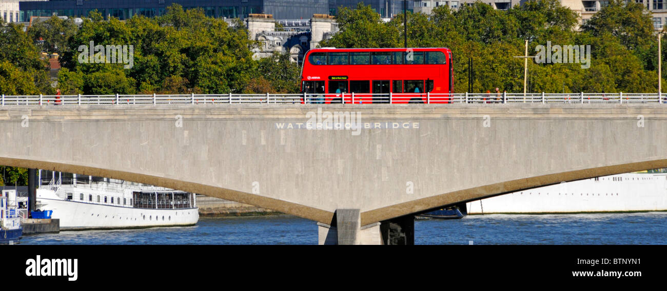 Waterloo Bridge & sign on Portland Stone red double decker unmarked ...