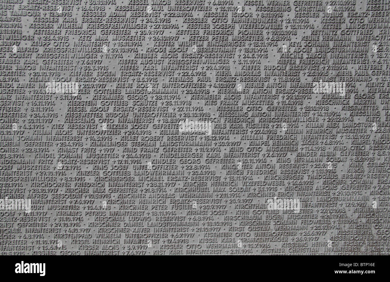 Hundreds of names of fallen German soldiers on a memorial in the ...