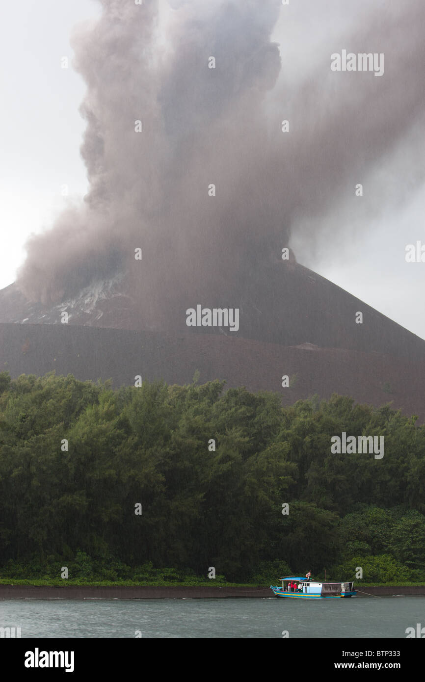 Krakatoa and Anak-Krakatoa volcanoes, in the Sunda Straits, Indonesia ...