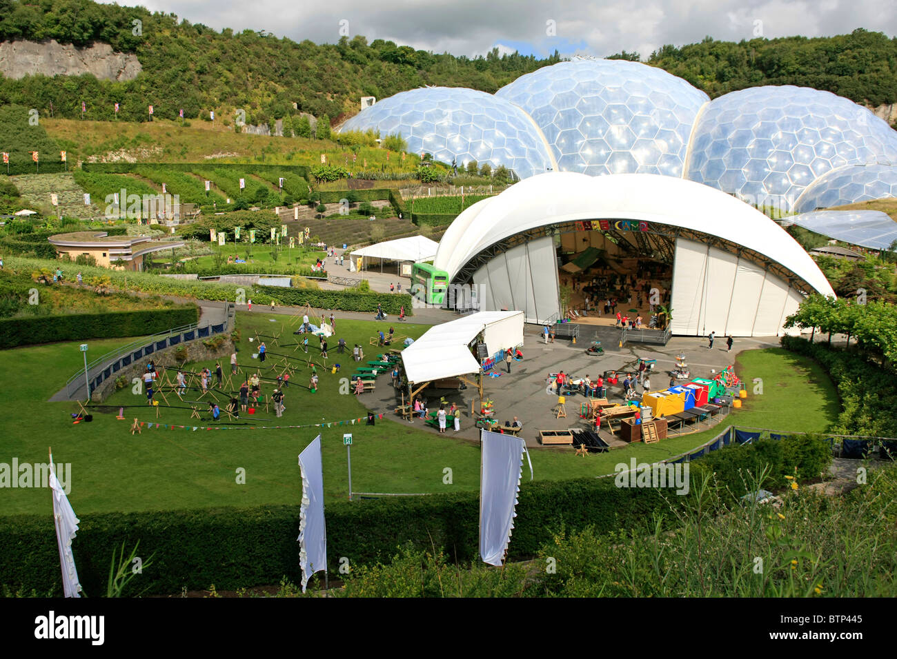 The indoor Biome domes and Stage at the Eden Proect in Cornwall Stock ...