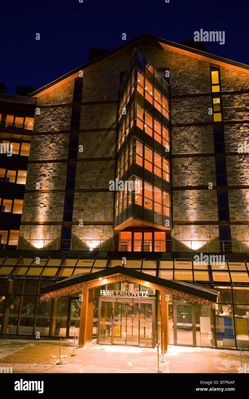 Pamporovo, a famous ski resort, Rodopi mountains, modern hotel by night ...