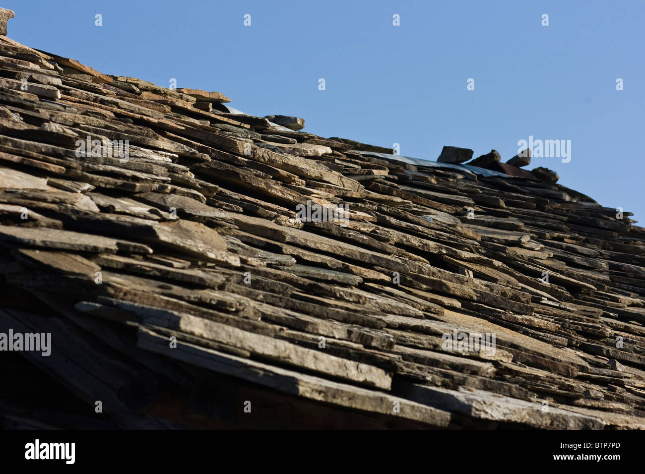Detail of stone roof at Dolen village, known with national landmark ...