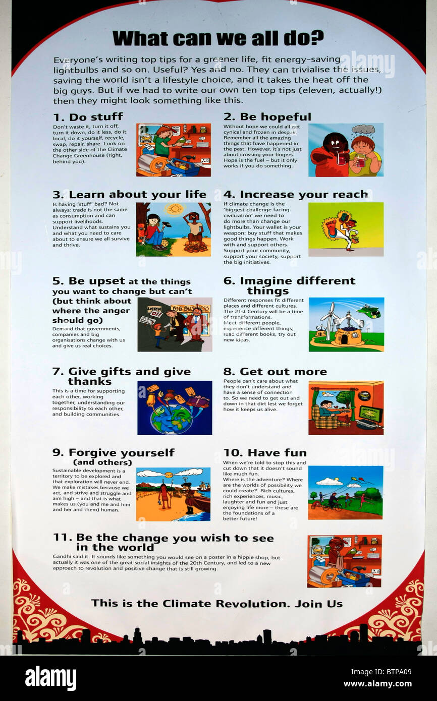 A wall chart giving tips for a greener life where you and the World are ...