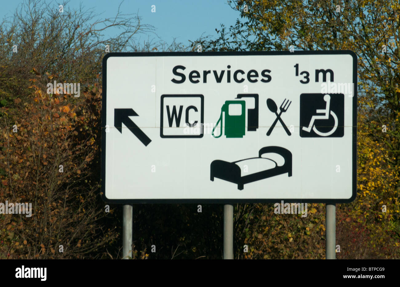 White Services Road Sign, UK Stock Photo - Alamy
